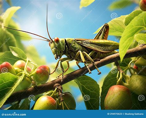 Grasshopper Eating Leaves Made With Generative Ai Illustration Stock