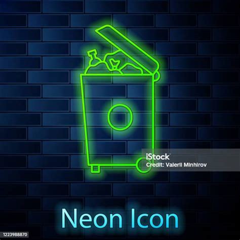 發光霓虹燈線垃圾桶圖標隔離在磚牆背景垃圾箱標誌回收籃圖示辦公室垃圾圖示向量插圖向量圖形及更多一個物體圖片 一個物體 乾淨 互聯網 Istock