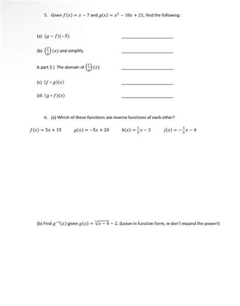 solved 5 given f x x−7 and g x x2−10x 21 find the