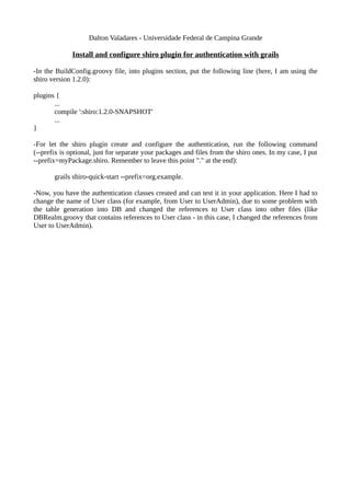 Install And Configure Shiro Plugin For Authentication With Grails PDF