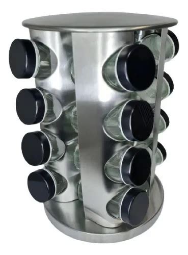 Soporte Para Condimentos De Acero Inoxidable Tapa Negra 16 Tarros