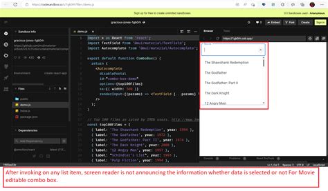 A Y After Invoking On Any List Item Screen Reader Is Not Announcing The Information Whether