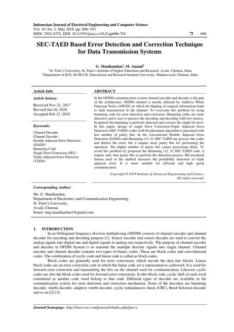 Pdf Sec Taed Based Error Detection And Correction Technique For Data Transmission Systems