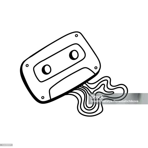 레트로 히피 테이프 카세트 손으로 그렸습니다 좋은 향수 빈티지 낙서 스타일 라인 아트 디자인 요소 흰색 배경에 고립 된 벡터 흑백 그림 문신 스케치 0명에 대한 스톡 벡터