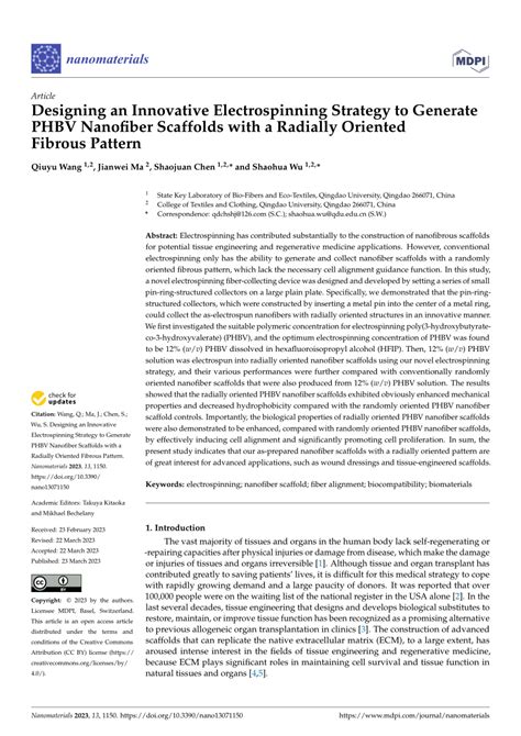 Pdf Designing An Innovative Electrospinning Strategy To Generate Phbv Nanofiber Scaffolds With