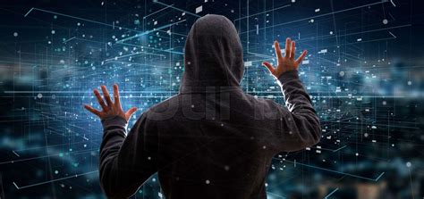 Hacker Man Holding Data Binary Cloud 3d Rendering Stock Image Colourbox