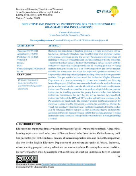 PDF DEDUCTIVE AND INDUCTIVE INSTRUCTIONS FOR TEACHING ENGLISH GRAMMAR IN ONLINE CLASSROOM