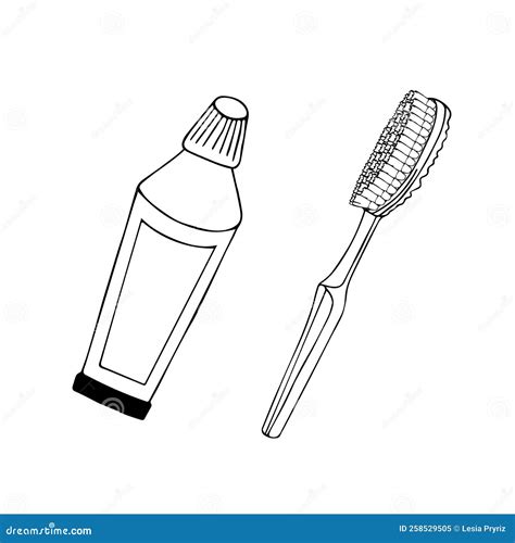 Toothbrush And Toothpaste Contour Hand Drawing Stock Vector Illustration Of Toothbrush Face