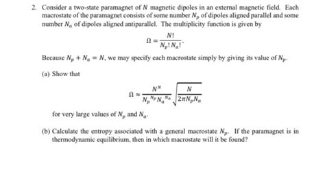 solved 2 consider a two state paramagnet of n magnetic