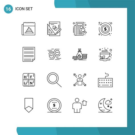 Set Of 16 Vector Outlines On Grid For Money Dollar Graph Arrow Listing Editable Vector Design