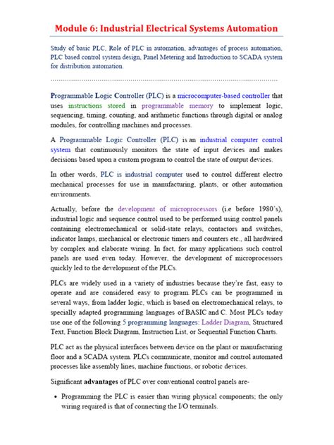 Lecture Notesmodule 6 1 Pdf Programmable Logic Controller Automation