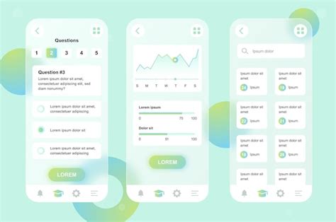 모바일 앱 Ui Ux Gui 화면 세트를위한 모바일 쇼핑 글래스 모픽 디자인 뉴 모픽 요소 키트 프리미엄 벡터