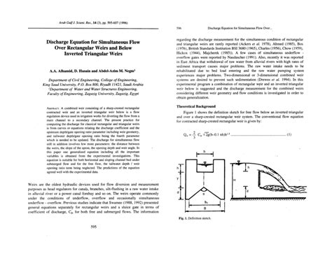 Pdf Discharge Equation For Simultaneous Flow Over Rectangular Weirs And Below Inverted