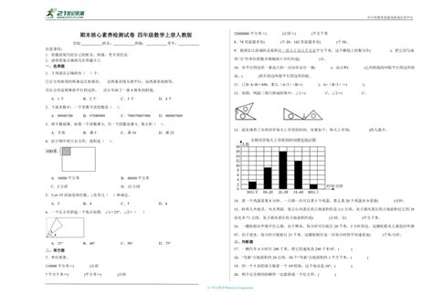 期末核心素养检测试卷 四年级数学上册人教版（含解析） 21世纪教育网