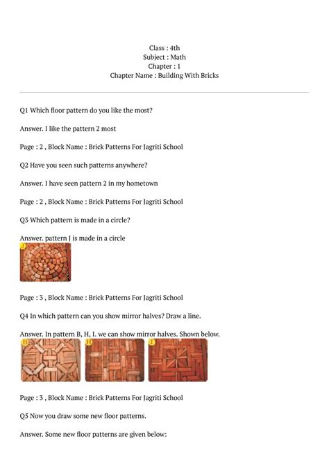 Ncert Solutions 2025 Class 4 Maths Chapter 1 Building With Bricks
