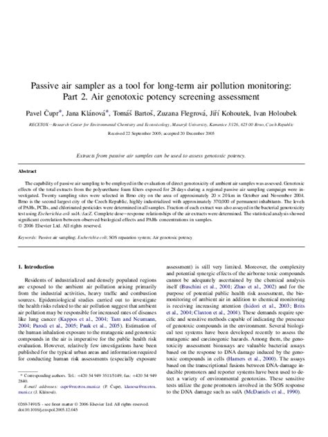 Pdf Passive Air Sampler As A Tool For Long Term Air Pollution Monitoring Part 2 Air