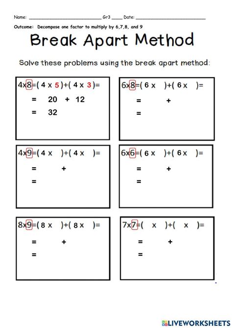 Gr 3 Math Decompose 6 7 8 9 To Multiply Online Exercise For Live Worksheets