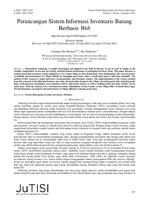 Pdf Perancangan Sistem Informasi Inventaris Barang Berbasis Web
