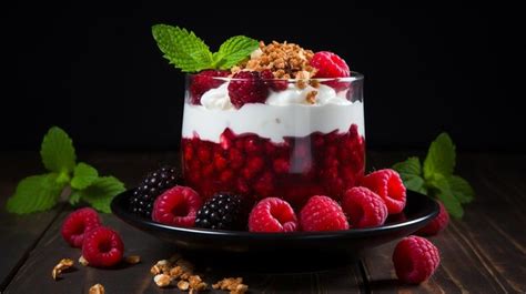 Raspberry And Food With Berry On Black Premium Ai Generated Image