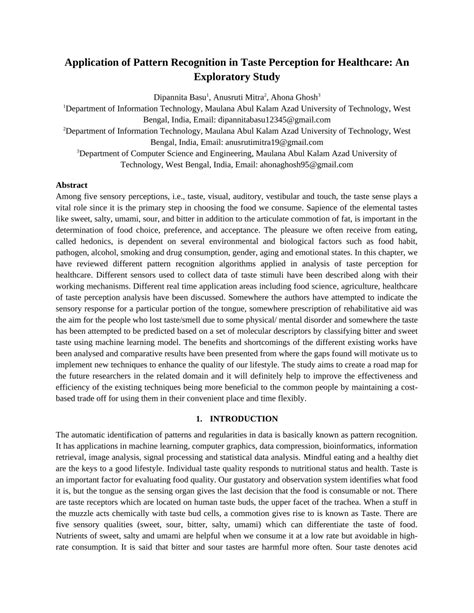 Pdf Application Of Pattern Recognition In Taste Perception For Healthcare