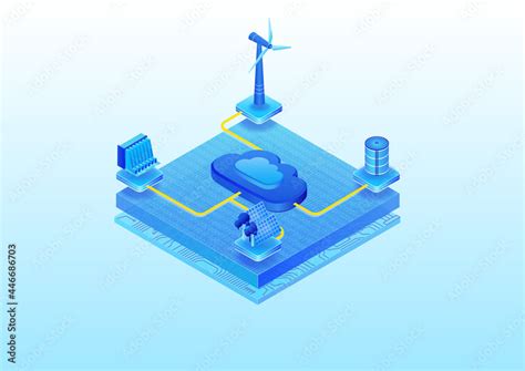 Cloud Computing And Sustainable Energy Concept 3d Isometric Vector