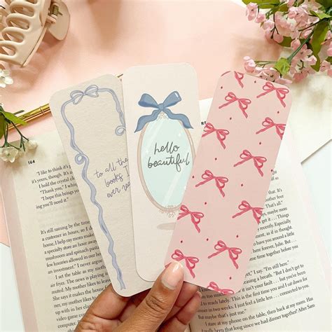 Bow Bookmark Set Pink Bow Coquette Bookmarks Double Sided Bookmarks
