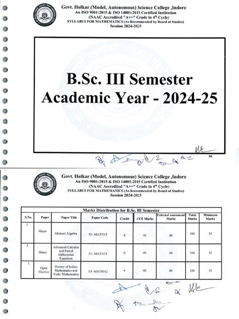 Bsc Iii Semester Syllabus Major Mathematics 2024 2025 Pdf