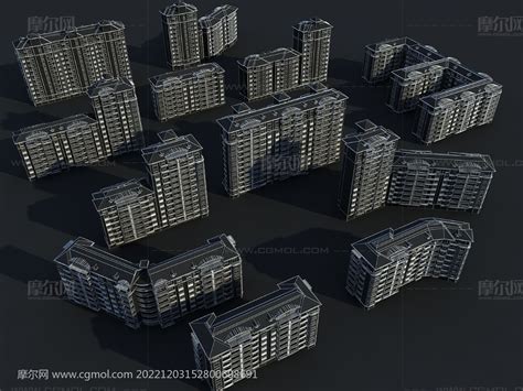 现代中式住宅小区3d模型中式建筑模型下载 摩尔网cgmol