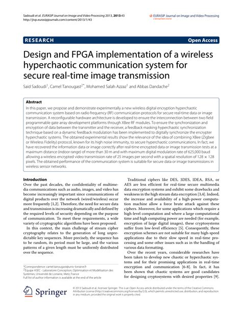 Pdf Design And Fpga Implementation Of A Wireless Hyperchaotic Communication System For Secure