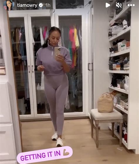 Tia Mowry Works Up A Sweat In Lavender Leggings And White Sneakers Footwear News