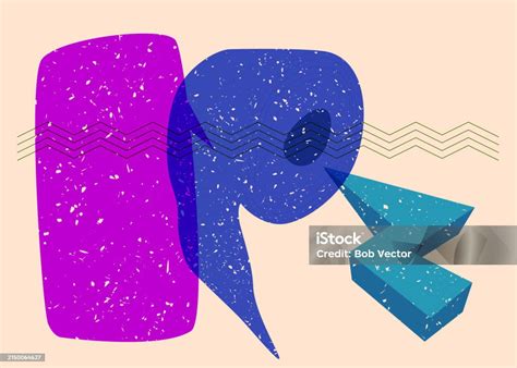 기하학적 모양의 말풍선이 있는 Risograph 화장지 트렌디한 Riso 그래프 인쇄 텍스처 스타일 디자인의 개체는 기하학