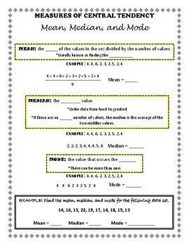 Mean Median And Mode Notes With Examples By Lindsey Watts TPT