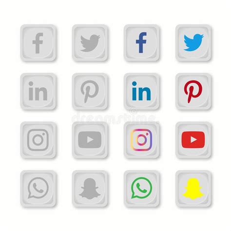 Collection Of Social Media Buttons Designed In Neumorphic Style Flat