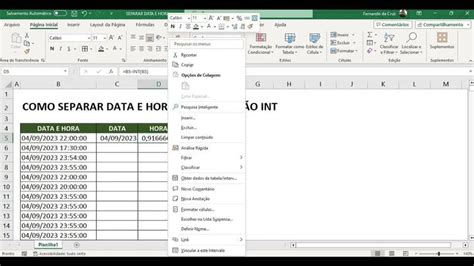 VEJA COMO SEPARAR DATA E HORA NO EXCEL COM A FUNÇÃO INT Fórmula d Data e hora Página inicial