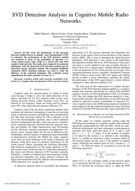 Pdf Svd Detection Analysis In Cognitive Mobile Radio Networks
