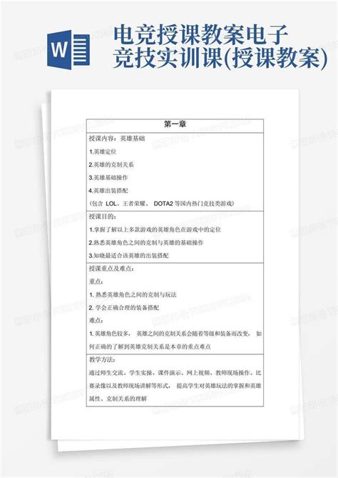 电竞授课教案 电子竞技实训课授课教案word模板下载编号qjwadkyj熊猫办公