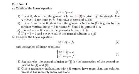 Solved Problem A Consider The Linear Equation Ax By Chegg Com