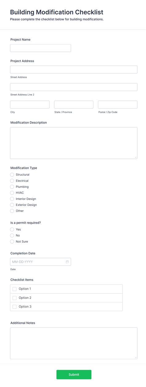 Building Modification Checklist Form Template Jotform