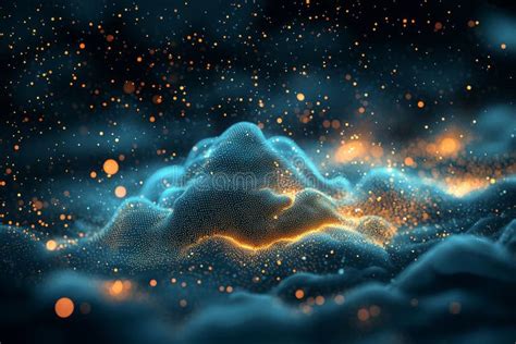 A Low Angle Shot Of A 3d Cloud Made From A Glowing Blue Digital Data Stream With A Circuit