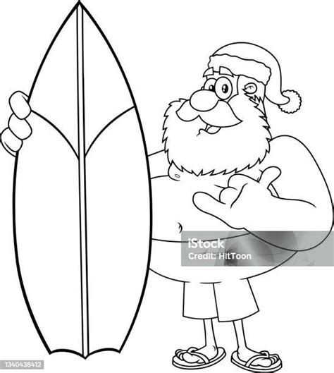 엄지 손가락을 주는 서핑 보드와 설명 된 산타 클로스 만화 캐릭터 색칠하기에 대한 스톡 벡터 아트 및 기타 이미지 색칠하기 크리스마스 산타 클로스 Istock