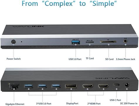 WAVLINK In USB C Docking Station W PD Charging HDMI Display Port Ethernet TF SD