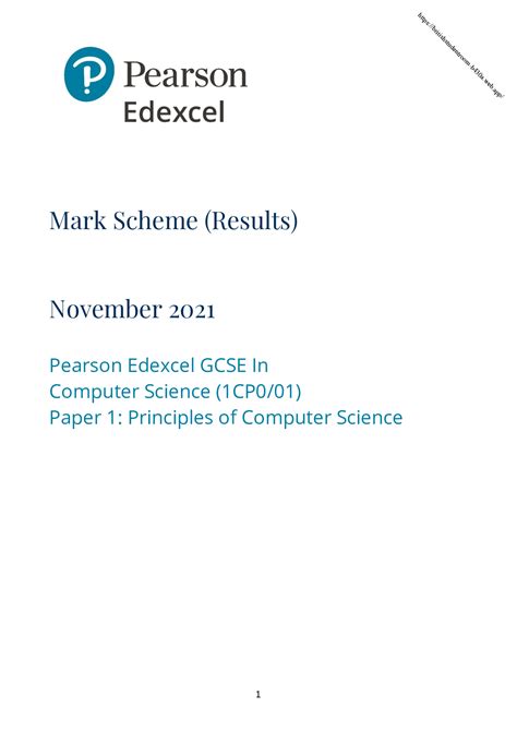 Pearson Edexcel Gcsecomputer Science1cp101 Mark Scheme June 2021 Principles Of Computer