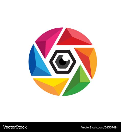 Abstract Colorful Camera Shutter Logo Hexagonal Vector Image