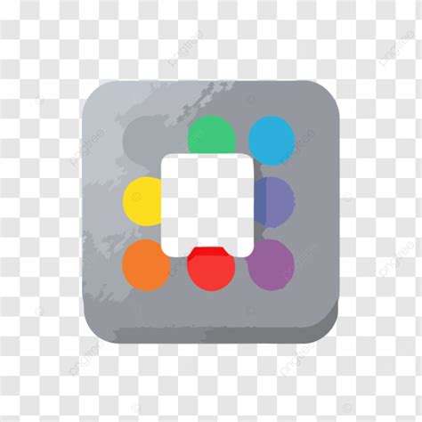 그 위에 여러 가지 빛깔의 원이 있는 흰색 사각형 아이콘 벡터 흰색 배경에 회색 소셜 미디어의 단순한 다채로운 아이콘 그림자 없음 작은 프레임 중앙 Png 일러스트