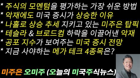 오늘의 미국주식뉴스 공포 지수가 보여주는 미국 증시 전망 테슬라 And 브로드컴 악재로 하락세 지금 사야하는 메가 테크 4종목 나홀로 상승 추세 지키고 있는