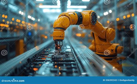Ai Systems Operating Robotic Arm To Automate Manufacturing Process In A Factory Setting Stock