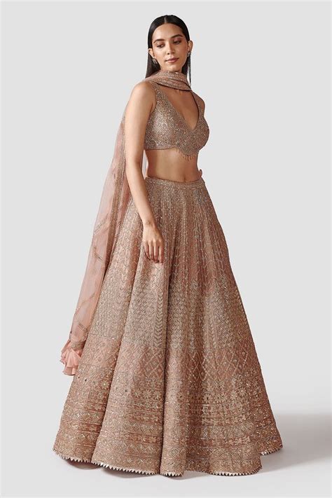 Swati Narula Nasrin Gota Embroidered Lehenga Set Peach Gota Lehenga