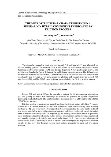 Pdf The Microstructural Characteristics In The Dissimilar Friction Welding Of Superalloys