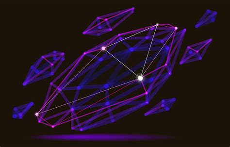 치수 격자 메쉬 벡터 추상화 3d 다각형 디자인 추상적 모양 기술 및 과학 디지털 스타일의 역동적인 연결고리와 라인및 도트가