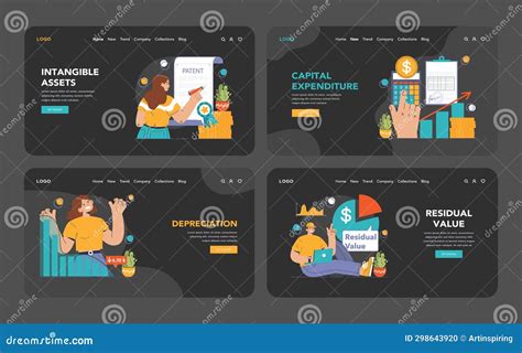 Amortization And Depreciation Set Calculating The Value For Business Assets Vector Illustration